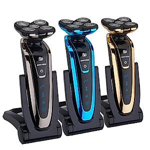 LinMei Electric Shaver 5D Rotary Razor with Pop-up Trimmer LED Display Mens Bald Head Shavers Electric Cordless Rechargeable Mens Shavers Electric Wet and Dry IPX7 Waterproof (Silver)