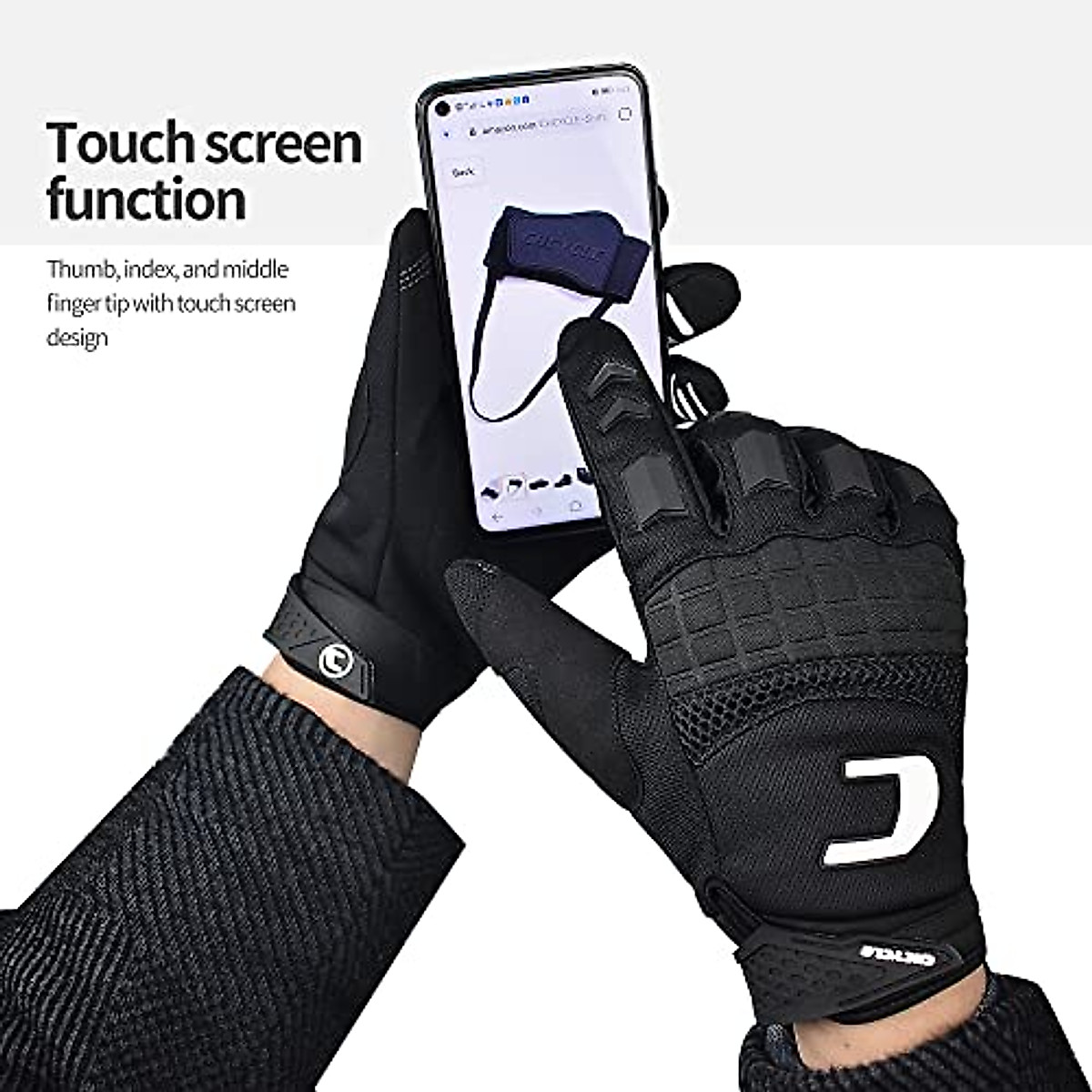 CHCYCLE Dirt Bike Gloves Mountain Bike Motocross Motorcycle Gloves for Men Motorbike ATV Racing Touch Screen Full Finger Gloves for Cycling BMX MTB MX Climbing (Large, Black)