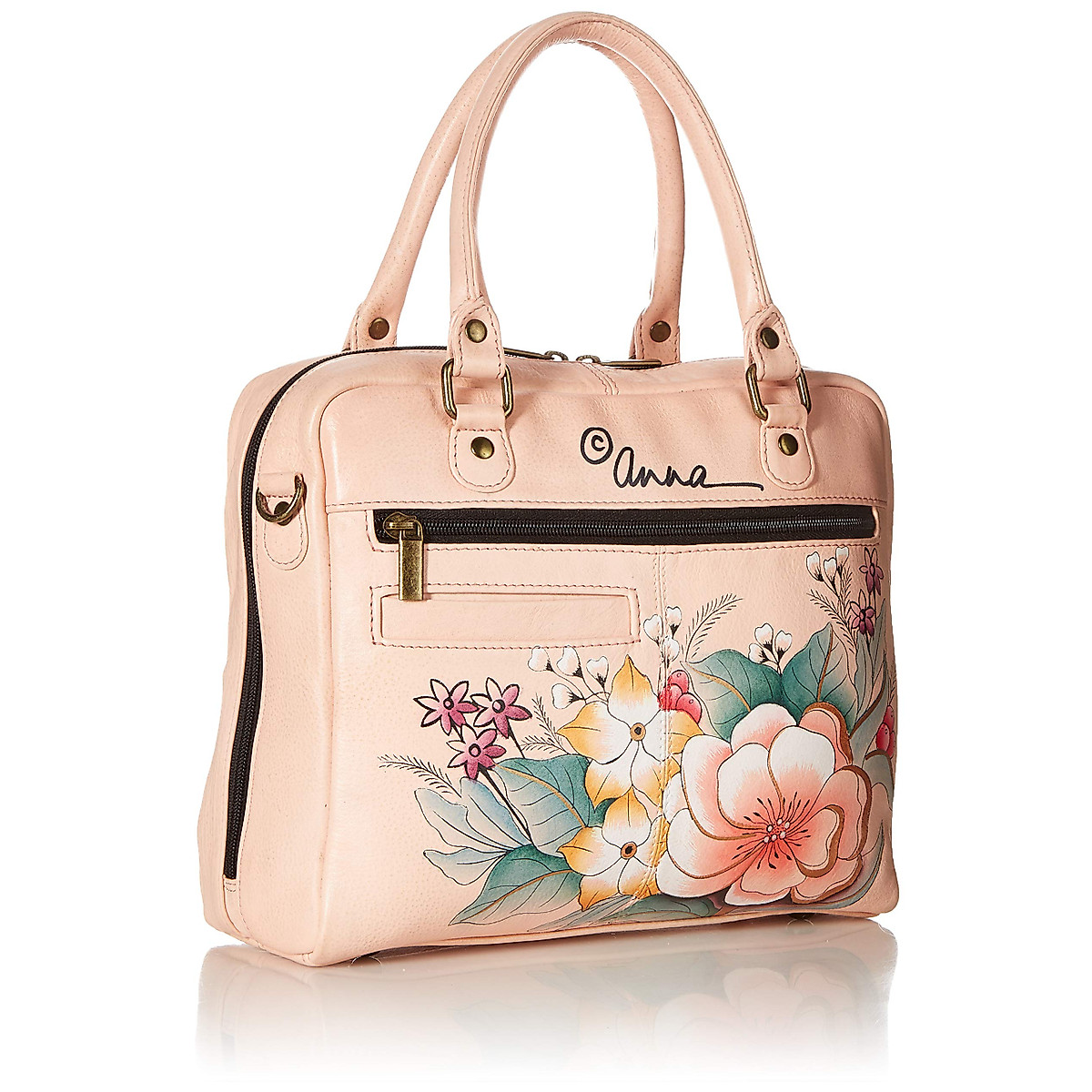 Anna by Anuschka womens Anna Anuschka Painted Leather Women's All Round Zippered Crossbody cross body handbags, Vintage Garden, One Size US