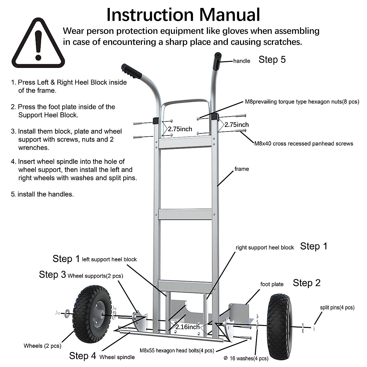 SuZhi 2 Wheel Hand Truck Dolly Cart Heavy Duty,Two Wheel Aluminum Hand Truck Dolly Cart with Wheels & 2 Free Straps,600lb Capacity, New IM for Groceries,Furniture,Electrical Appliance &Large Carton