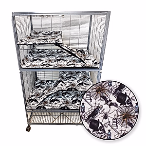 Small Animal Fleece Cage Liners"Spooky Halloween Symbols" Midwest Double Critter/Ferret Nation, Full set 7-pieces