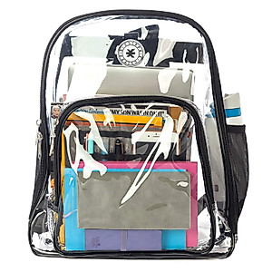 K-Cliffs Heavy Duty Clear Backpack Quality See Through Student Bookbag Durable PVC Travel Transparent Workbag Stadium Security Bag | Black