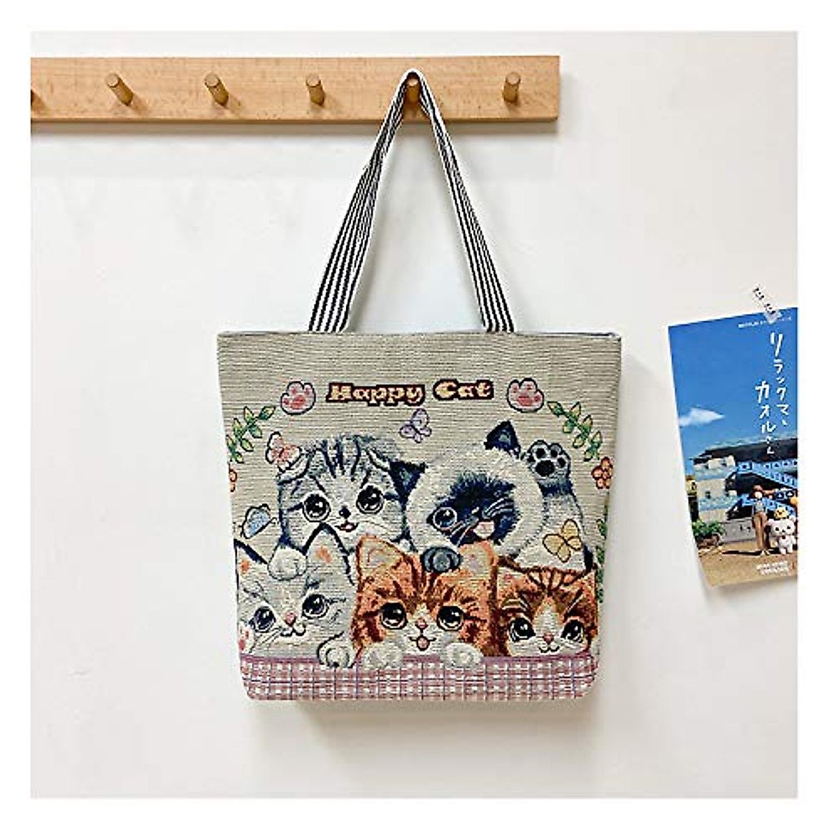 Cat Canvas Tote Bag for Women and Girls Ecofriendly Shoulder Bag,Zipper Shopping bags with Interior Pocket,school Bags