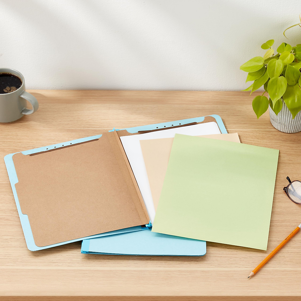 Amazon Basics Classification Folder- 100% Recycled, 2 Dividers, 2" Embedded, Letter, Light Blue, 10 per Box