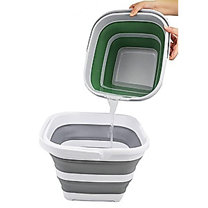 SAMMART 10L (2.6 Gallon) Collapsible Rectangular Handy Basket / Bucket (White/Grey, 1)