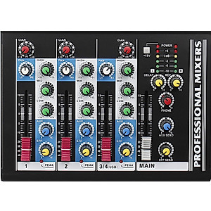 Boytone BT-34MX Professional Audio Mixer Sound Board Console System Interface 4 Channel Digital USB Bluetooth Digital MP3 Computer Input 48V Phantom Power Stereo DJ Studio Streaming FX processor