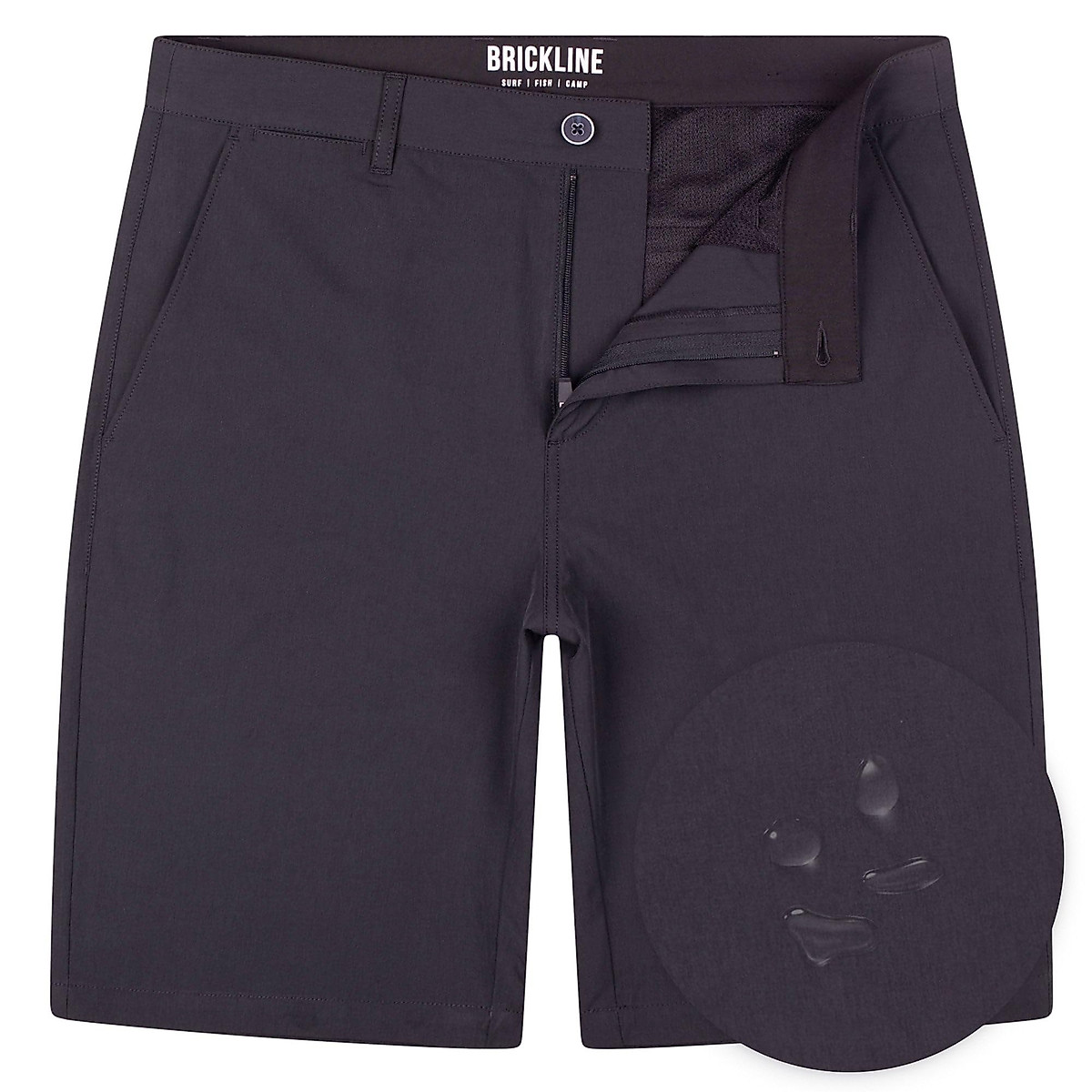 Brickline Mens Shorts for Men, Hybrid Casual Golf Dress Flat Front Quick Dry Stretch Board Shorts, Lightweight Chino Short Black - 36