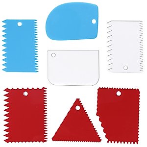 Cake Smoother Scraper Dough Scraper Tools Set,Cake Icing Scraper Smoother,Reusable Bread Cream Pizza Cutter,Flexible Plastic Pastry Cutter,For Baking Cake Edge Stripe Decorating Comb(7Pcs,Multicolor)