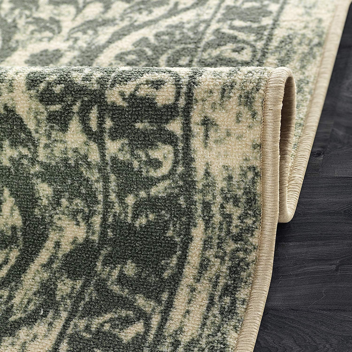 Antep Rugs Alfombras Non-Skid (Non-Slip) 8x10 Rubber Backing Floral Geometric Low Profile Pile Indoor Area Rugs (Dark Green, 7'10" x 10')