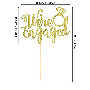 Ercadio 1 Pack Gold We're Engaged Cake Topper Glitter Bridal Shower Cake Pick Decorations for Wedding Engagement Theme Party Decorations