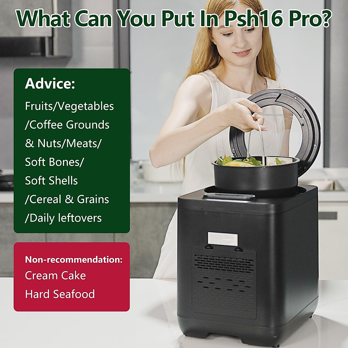 CREATIVECHEF Composter | 3.8L Electric Compost Bin for Kitchen | Upgraded New Generation Blades Auto Food Cycle Compost Machine | Turn Food Waste and Scraps into Dry Compost Fertilizer for Plants