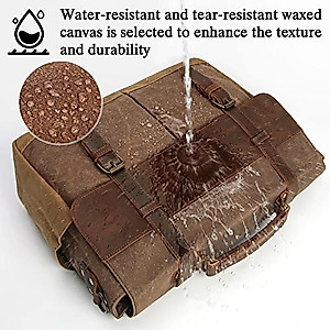 Messenger Bag for Men 15.6 Inch Waterproof Large Satchel Bag Vintage Genuine Leather Waxed Canvas Laptop Briefcase Rugged Leather Computer Shoulder Work Bag Brown