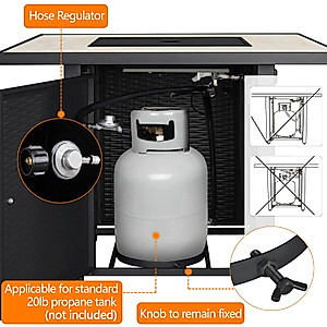 Yaheetech 30" Propane Gas Fire Pit Table 50,000 BTU Square Gas Fire Table with Ceramic Tabletop and Blue Fire Glass for Outdoor /Patio with Rattan Pattern Steel Base/Lid, Black