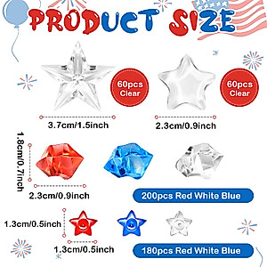 Deekin 240 Pcs Mini Patriotic Acrylic 4th of July Red White Blue Acrylic Beads for Vase Filler Ice Rocks Star Crystals Gems Table Scatter Independence Day Party Wedding Crafts Decoration Display