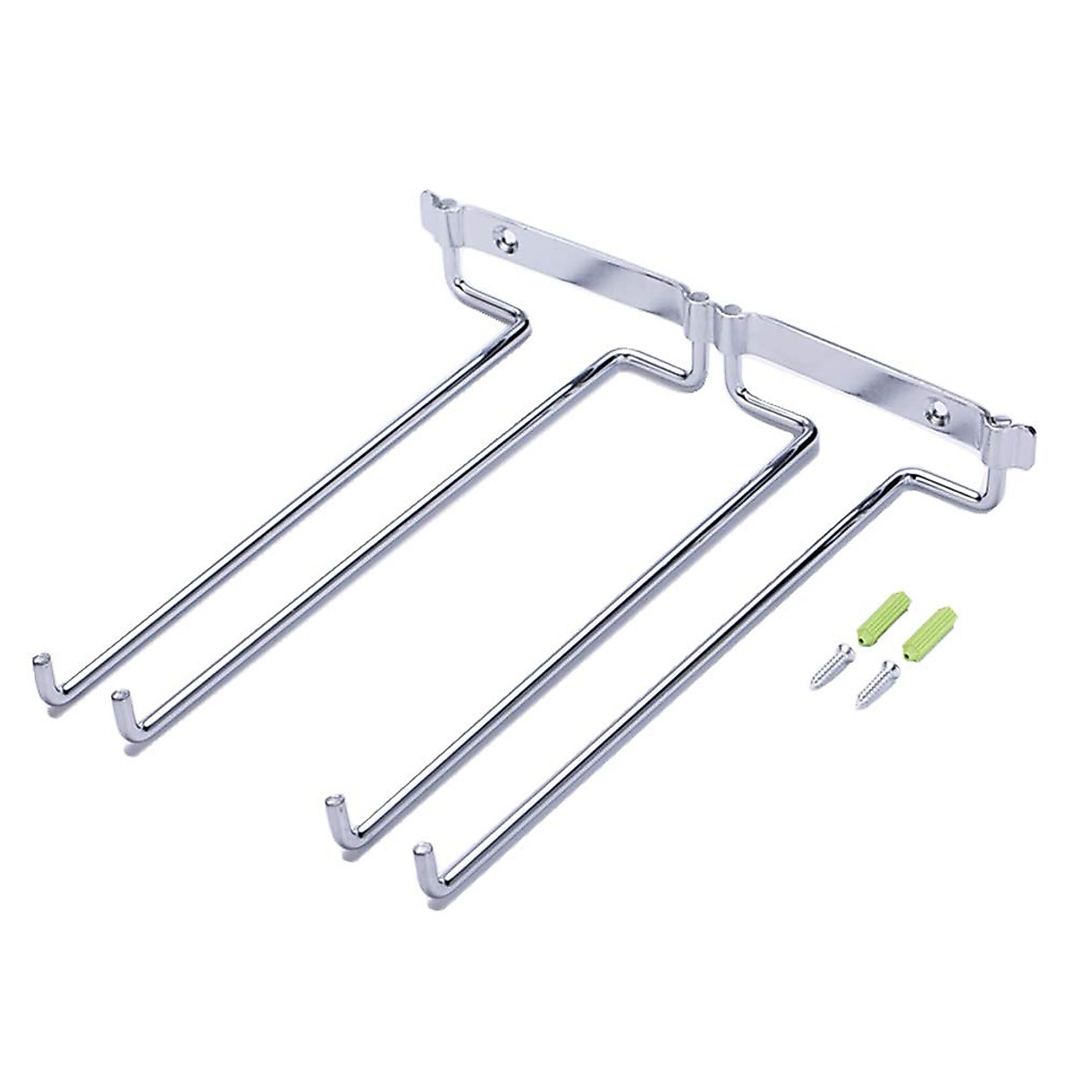 Stemware Wine Glass Rack Wall Mountable Heavy Duty Thick Wrought Exquisite silver chrome 2 Rows 10.2 Inch Deep,Metal Storage Hanger for Kitchen or Bar