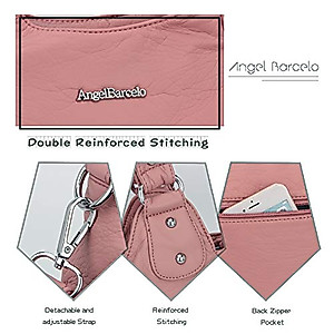 Angel Barcelo Roomy Fashion Hobo Womens Handbags Ladies Purse Satchel Shoulder Bags Tote Washed Leather Bag Pink