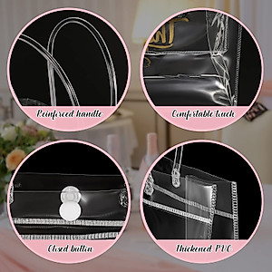 100 Pcs Clear PVC Plastic Gift Bags with Handle Thank You Gift Bags Reusable Transparent Bags Plastic Wrap Tote Bags Bulk Heavy Duty Gift Clear Plastic Favors Bags 7.8 x 7.8 x 3.1 Inch