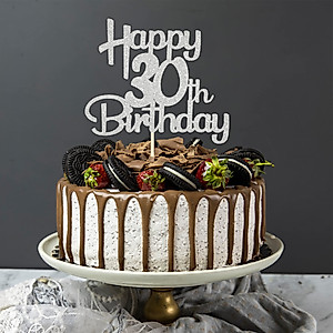 Sotpot Happy 30th Birthday Cake Topper Silver Glitter 30th Cake Toppers 30 Birthday Cake Decorations Cheers to 30 Fabulous Party Cake Picks - 1 Pack