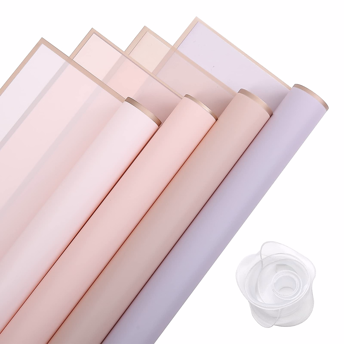 HYSSINOWRAP 40 sheets 4 colors, flower wrapping paper, flower shop paper, waterproof wrapping paper, semi transparent wrapping paper, including ribbon, 22.8 * 22.8 inches1-light mix