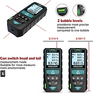 Laser Measure, RockSeed 165 Feet Digital Laser Distance Meter with 2 Bubble Levels,M/in/Ft Unit Switching Backlit LCD and Pythagorean Mode, Measure Distance, Area and Volume (165 Feet)