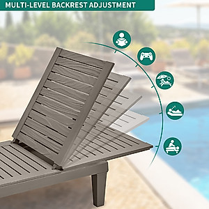 YITAHOME Chaise Outdoor Lounge Chairs with Adjustable Backrest, Multi-Functional Patio Loungers Easy Assembly & Lightweight, Waterproof Poolside Chaise Lounge with 265lbs Capacity - Taupe