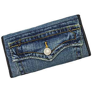Bijoux de Ja Upcycling Blue Denim Versatile Decorated Flap Cover Pocket Money Long Wallet Purse Clutch for Women (RANDOM)