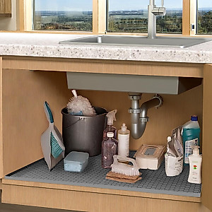 Under Sink Mat Under the Sink Cabinet Protection Mat Sink Mats for Kitchen 34"x22" Flexible Rubber Mat Cabinet Liner Drip Tray with Lips for Leaks Waterproof