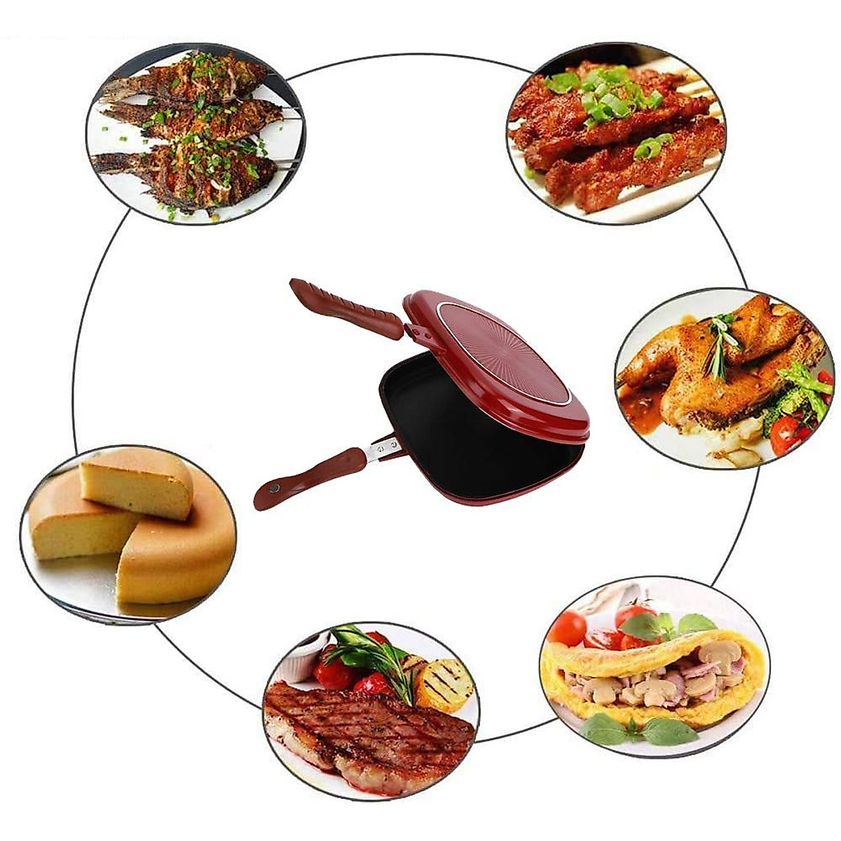 Double Side Grilled Pan, Non‑Stick Aluminium Double Grill Pan Sandwich And Panini Maker Fry Pan for Barbecue, Chicken and Fish