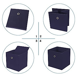DABEACT Fabric Cubes Storage Containers ,11 Inch Cloth Storage Cube Foldable Storage Bins Cubes Organizer Baskets with Dual Handles for Shelf Closet Set of 3,(Navy Blue)