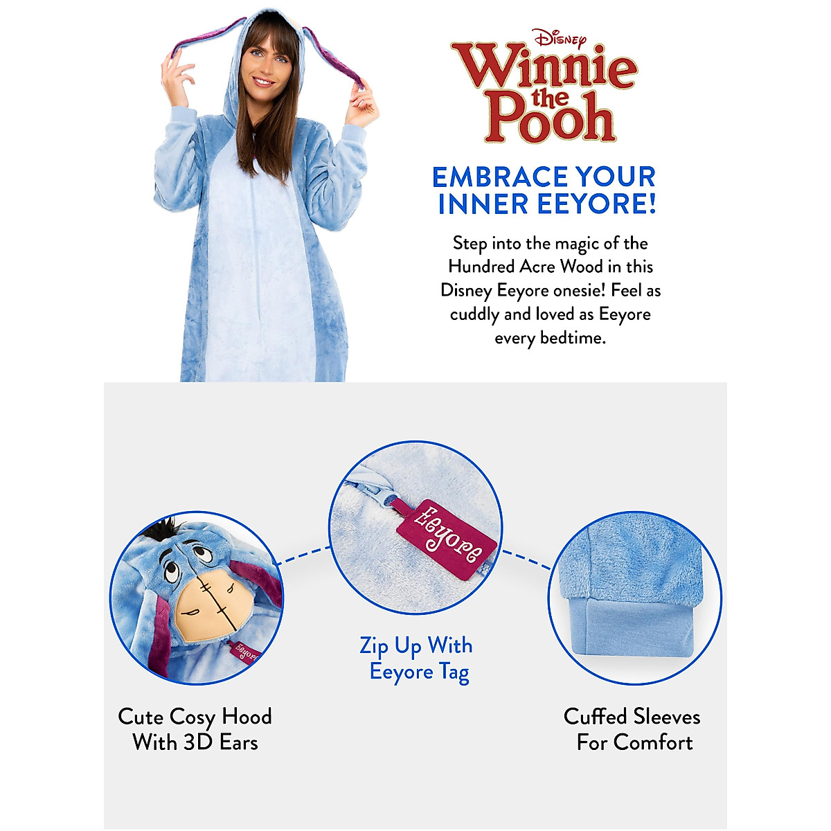 Disney Eeyore Onesie For Women | Eeyore Costume Adult | Womens Fleece Pajamas | Blue | XX-Large