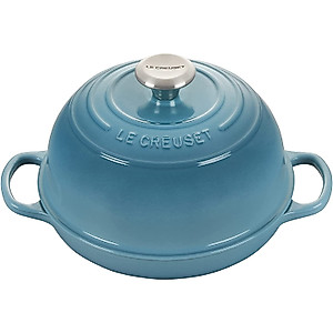 Le Creuset Signature Enameled Cast Iron 9.5"/1.75qt. Bread Oven - Caribbean w/Additional Engraved Personalized Stainless Steel Knob