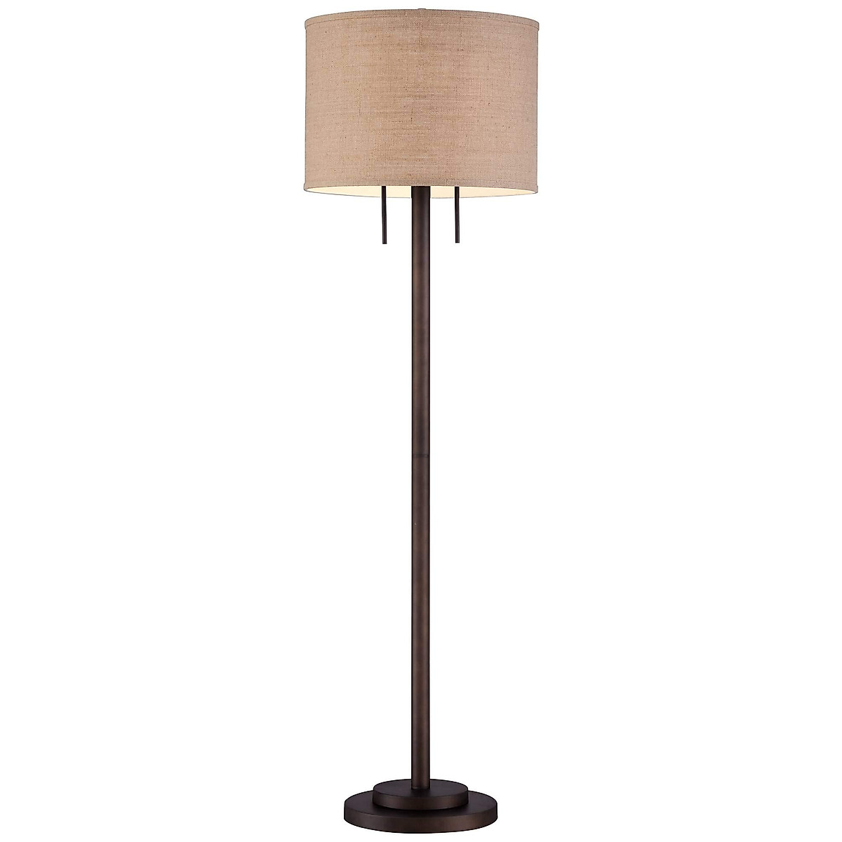 Possini Euro Design Garth Modern Industrial Standing Floor Lamp 63 1/2" Tall Oil Rubbed Bronze Brown Metal Burlap Fabric Drum Shade Decor for Living Room Reading House Bedroom Home Office House