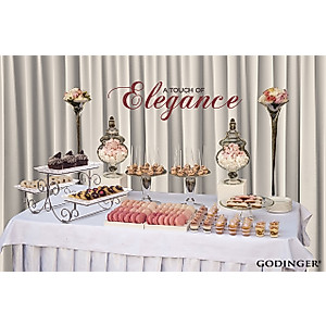 Godinger Silver Art Dublin 3 Tiered Glass Buffet Serving Tray - Chrome Plated Platter Stand with Starburst Design - Party and Event Dessert and Food Display Server