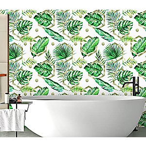 STICKEEP Tropical Wallpaper Peel and Stick Modern Green Palm Leaf Wall Paper Self Adhesive Botanical Floral Peel and Stick Wallpaper for Bedroom Walls Bathroom Living Room Cabinets 24" x 118"