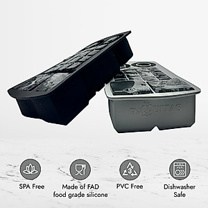 PAQUITAS HOME 3-in-1 Ice Tray: Sphere, Rectangle, and Square Shapes with Lid - Non-Toxic - BPA Free Silicone Mold for Perfect Cocktails and Soft Drinks - Black