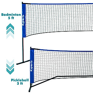 Ksports 22 Feet Multifunctional Nylon Pickleball Net with 4 LED Shuttlecocks, Carry Bag and 2 Game Balls for Badminton and Tennis, for Sports, Blue