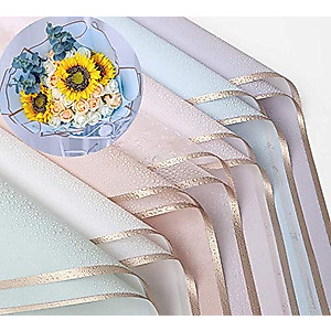 Leoyoubei 21 Sheets 7 Colors Flower Wrapping Paper,Florist Bouquet Supplies,DIY Crafts,Gift Packaging or Gift Box Packaging, Wraps Waterproof Floral Wrapping Paper 23 x 23 Inch (Gold Edge-Multicolor)