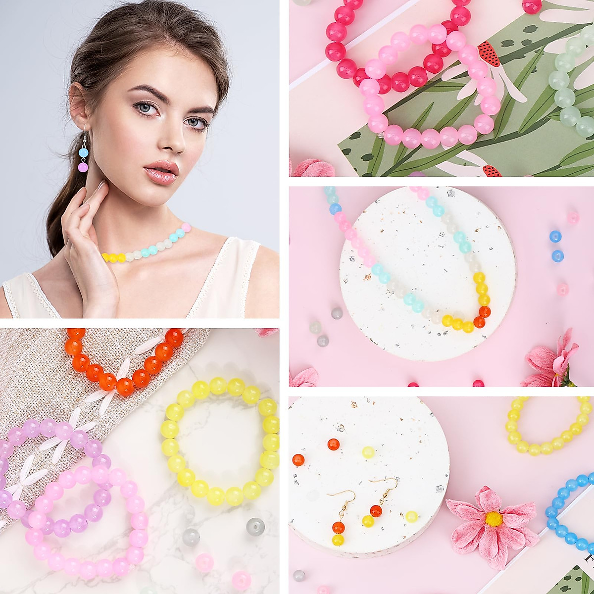 QUEFE 700pcs Glass Beads Kit for Jewelry Making, 28 Colors 8mm Crystal Beads Bulk for Bracelet DIY Crafts