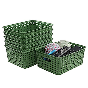 Fiazony Woven Plastic Storage Basket, 10.03" x 7.55" x 4.09", Set of 6