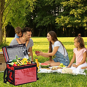 PATIKIL Insulated Bag for Pizza XL, 16.5"x11.4"x11.8" Insulated Bag with Divider, Catering Thermal Food Bag for HOT/COLD Food, Red(32L)