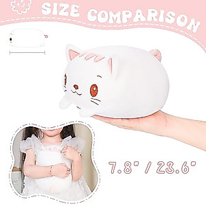 AIXINI 8 inch Cute White Cat Plush Stuffed Animal Cylindrical Body Pillow,Super Soft Cartoon Hugging Toy Gifts