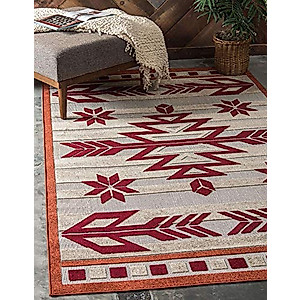 Unique Loom Outdoor Modern Collection Area Rug - Albuquerque (8' x 10' Rectangle, Burgundy/ Beige)
