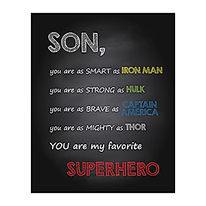 Son My Favorite Superhero - Inspirational Wall Art Print- Motivational Marvel Wall Decor For, Boy’s Room Decor, Home Decor, Office Decor, School Decor, Room Decor Aesthetic, Unframed Wall Print - 8x10