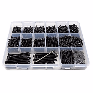 iexcell 1500 Pcs M3 x 4/6/8/10/12/16/20/25/30/35/40/45/50 Alloy Steel 12.9 Grade Hex Socket Head Cap Screws Bolts Nuts Washers Assortment Kit, Black Oxide Finish