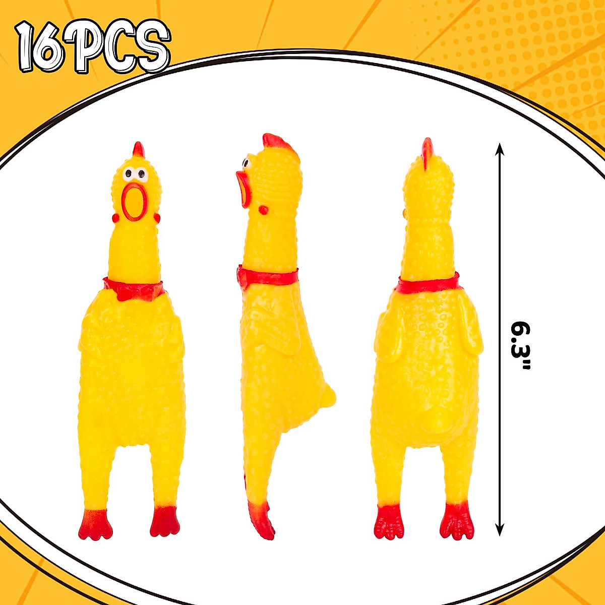 AMOR PRESENT 16PCS Squeaky Rubber Chicken, Screaming Rubber Chickens Toys for Kids Party Favors Prank Toys Dog Toys Noise Maker