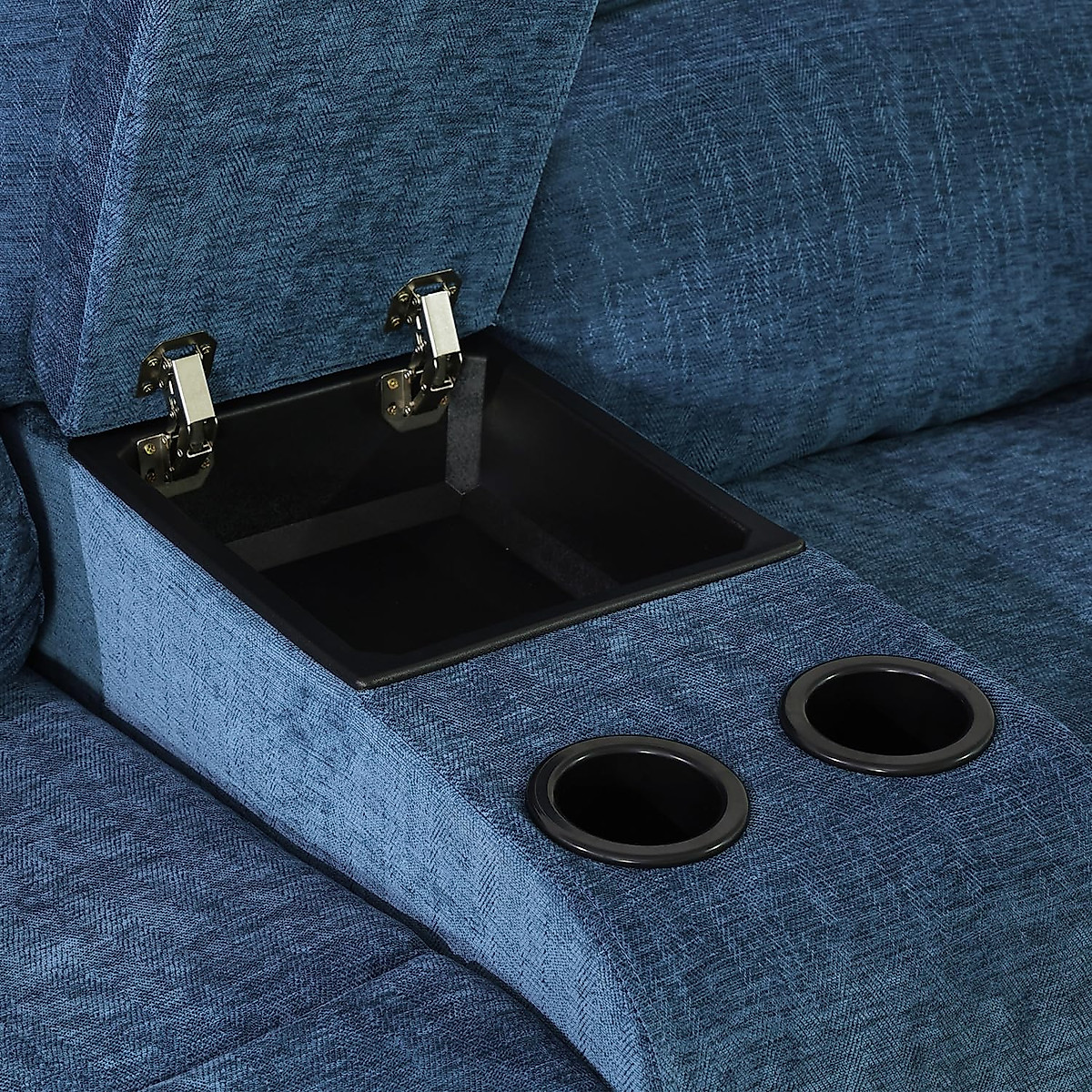 SIENWIEY Blue Linen Fabric Reclining Sofa for Living Room Furniture, Double Recliner Loveseat 2 Seats Couch with Storage Console/Two Cup Holders/Linen Fabric