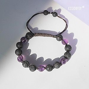 Natural Amethyst Beaded Bracelets for Women, COLORFEY Real Amethyst Lava Stone Crystal Bracelets Unique Handmade Bracelets Valentines Gifts for Wife, Protection Energy Beads Crystal Jewelry for Women