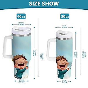 Nexawaveo Boy Kite Flying Tumbler With Handle And Straw 30-40oz Insulated Tumbler Cups With Lid Stainless Steel for Cold Water and Drinks for School Work Sports Car Travel and Weekends