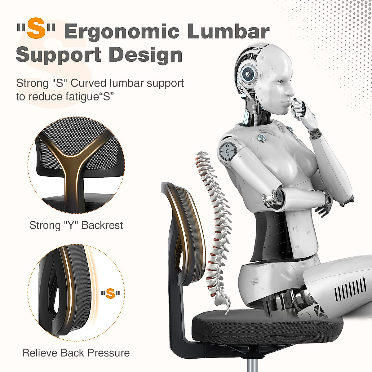 Armless Mesh Office Chair, Ergonomic Computer Desk Chair, No Armrest Small Mid Back Executive Task Chair with Lumbar Support and Swivel Rolling for Small Spaces, Black