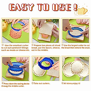 T4U888 3 Sets Sandwich Cutter and Sealer, Uncrustables Sandwich Maker, Safety Material DIY Sandwich Cutter for Lunchbox and Bento Box Boys and Girls Kids Lunch (Star, Heart, Circle)